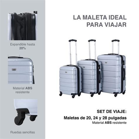 Juego De 3 Maletas Abs 4 Ruedas Sidney 20 24 Y 28 Plateado The Home