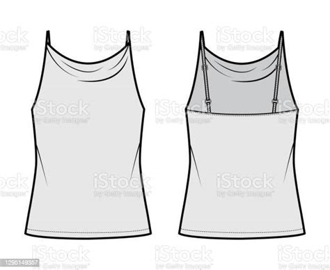 얇은 조절 가능한 스트랩 오버사이즈 튜닉 길이 플랫 아웃웨어가 있는 탱크 하이 카울 캐미솔 테크니컬 패션 일러스트 0명에 대한 스톡 벡터 아트 및 기타 이미지 Istock