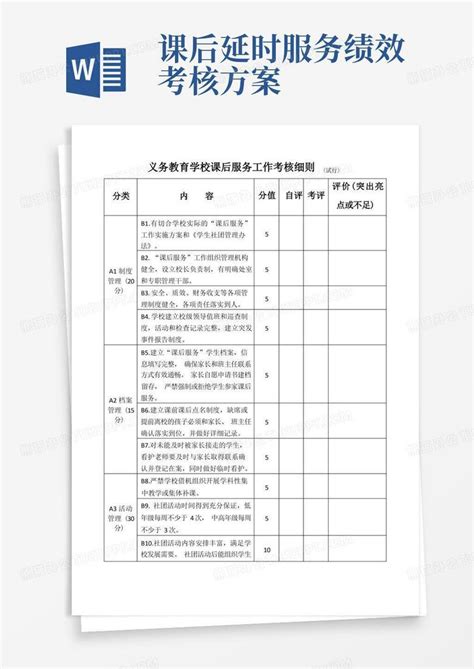 通用版中小学课后延时服务工作考核细则word模板下载编号lgyryjnl熊猫办公