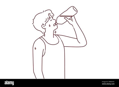 Thirsty Young Man Suffer From Heatstroke Drinking Water From Bottle