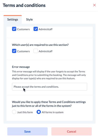 terms and conditions checkbox