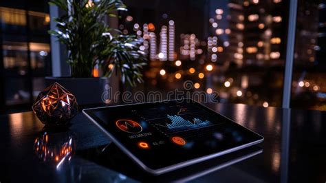 Technology Analysis Dashboard Urban Apartment Digital Display Nighttime Modern Viewpoint Data