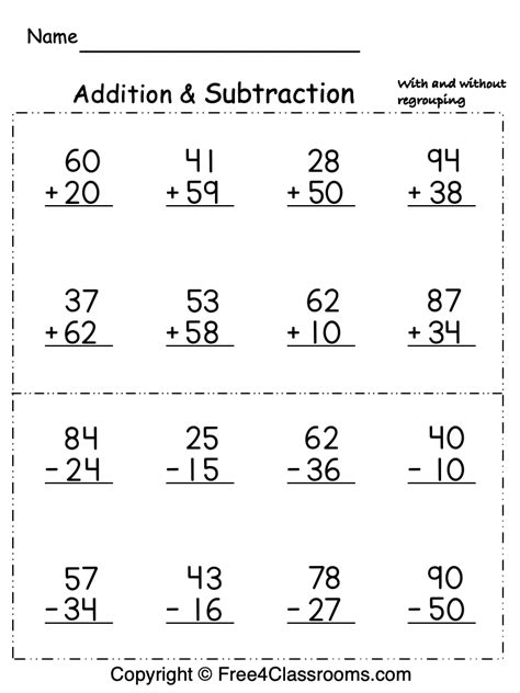 Free 2 Digit Addition And Subtraction With And Without Regrouping Worksheet Free Worksheets
