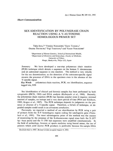 Sex Identification By Polymerase Chain R Pdf Polymerase Chain