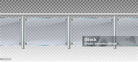 현실적인 유리 울타리 금속 난간 발코니 또는 테라스 플렉시 유리 펜싱 3d 벡터 일러스트와 유리 난간 유리 발코니 난간 난간에 대한 스톡 벡터 아트 및 기타 이미지 Istock