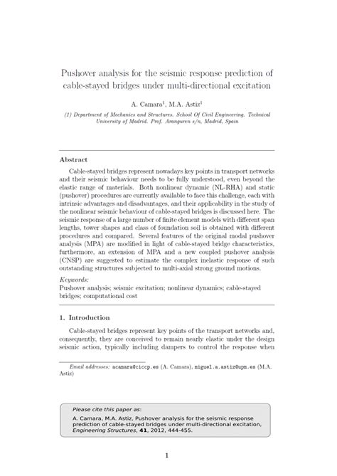 PDF Pushover Analysis For The Seismic Response Prediction Of Cable Stayed Bridges Under Multi