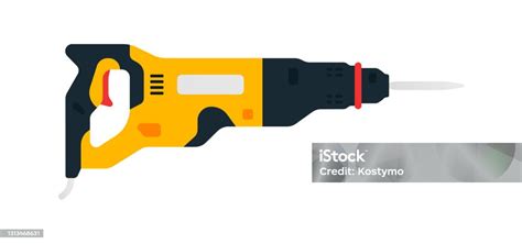전기 잭해머 가정용 도로 건설 및 마무리 작업을위한 전동 공구 전문 작업자 도구 흰색 배경에 격리된 벡터 그림 가정 생활에 대한 스톡 벡터 아트 및 기타 이미지 Istock