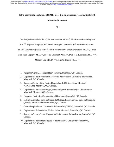 Pdf Intra Host Viral Populations Of Sars Cov 2 In Immunosuppressed Patients With Hematologic