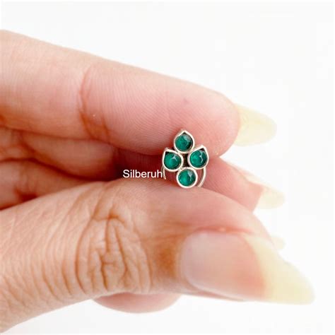 Green Onyx Silver Nose Pin Silberuh
