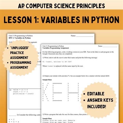 Goldies Ap® Csp Programming In Python Lesson 1 Variables Free