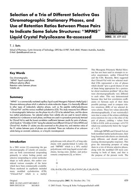 Pdf Selection Of A Trio Of Different Selective Gas Chromatographic Stationary Phases And Use