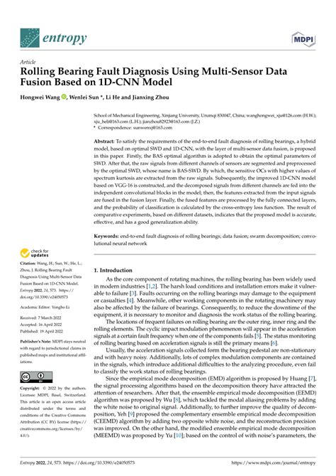 Pdf Rolling Bearing Fault Diagnosis Using Multi Sensor Data Fusion Based On 1d Cnn Model