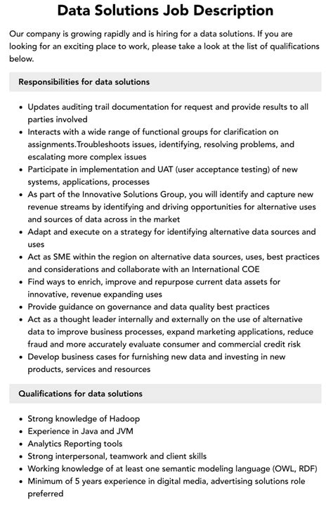data solutions job description velvet jobs