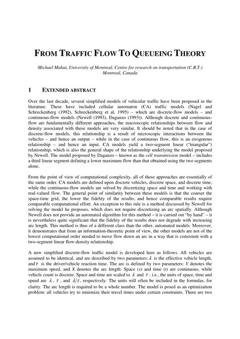 Pdf From Traffic Flow To Queueing Theory