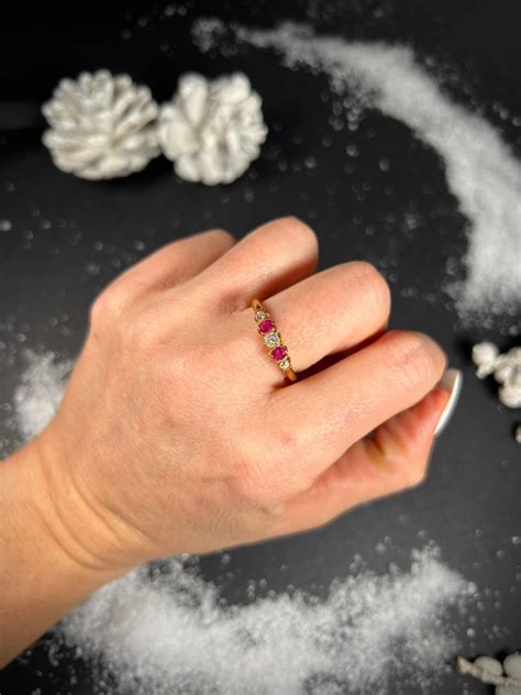 Antique 18ct Gold Victorian Ruby And Diamond Five Stone Ring For Sale At 1stdibs