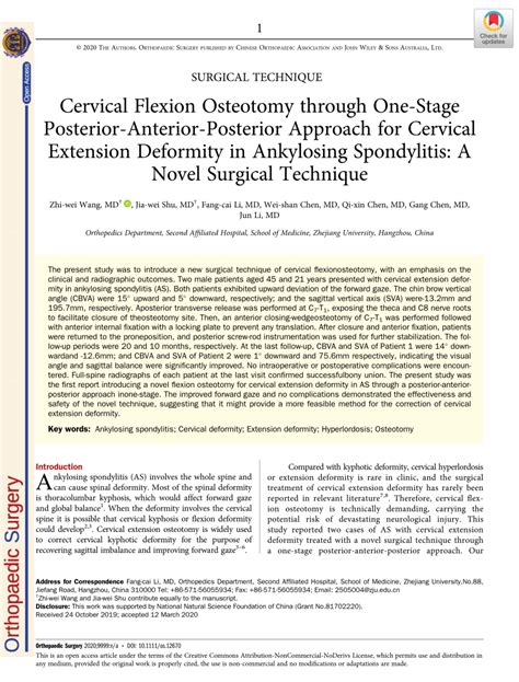 Pdf Cervical Flexion Osteotomy Through One‐stage Posterior‐anterior