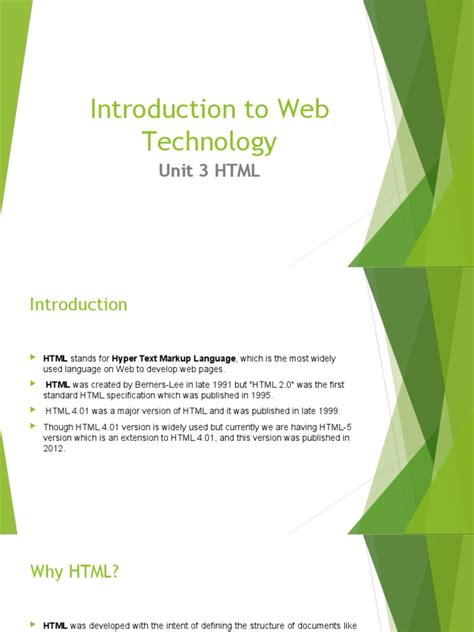 Introduction To Web Technology Unit 3 Html Pdf Html Element Html