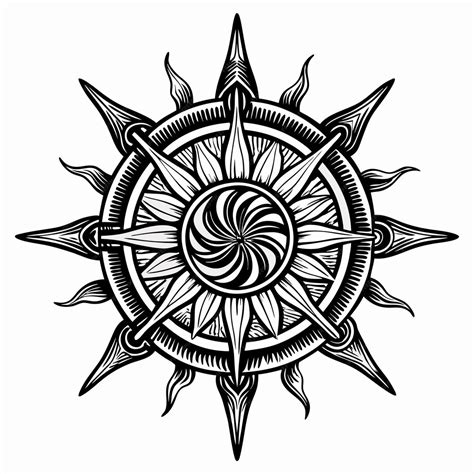Vintage Sun Compass Vector Illustration With Intricate Tribal Design