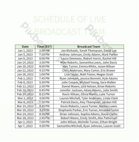 “直播團隊日程安排：及時了解我們的節目安排” Excel模板範本素材免費下載 Pikbest