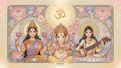 🌸 วอลเปเปอร์ “พระพิฆเนศ พระแม่ลักษมี และพระแม่สุรัสวดี” 🌸 ในปี 2025 ศิลปะฮินดู นักวาด