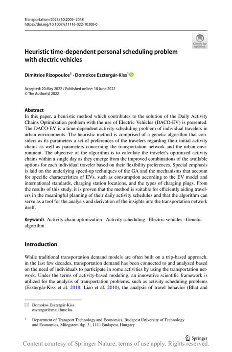 Pdf Heuristic Time Dependent Personal Scheduling Problem With Electric Vehicles