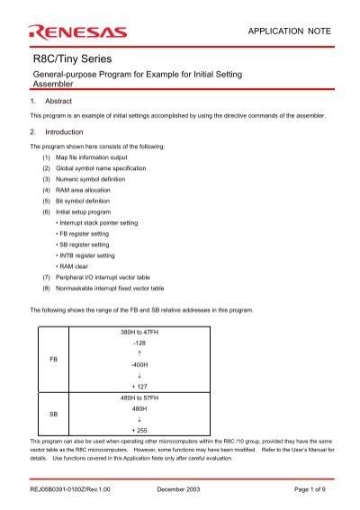 R8C Tiny Series APPLICATION NOTE General Purpose Program For