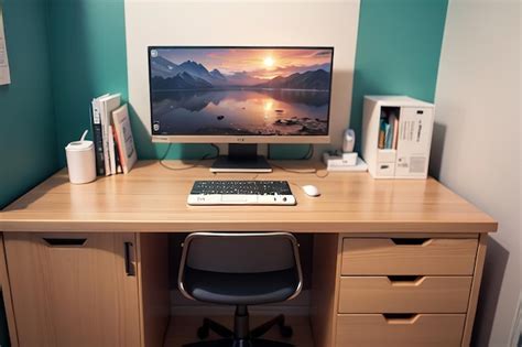 Premium Ai Image Office Conference Table Computer Desk Work Area