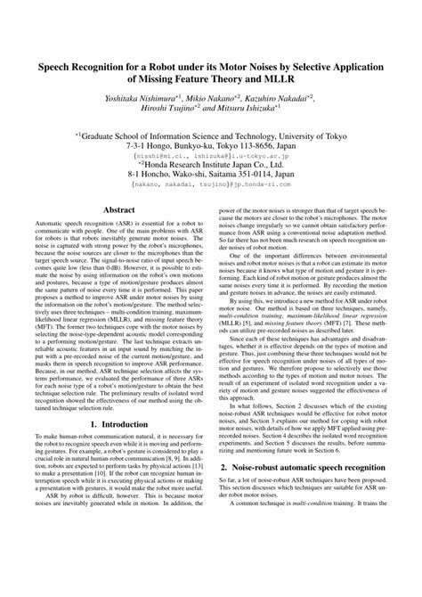 Pdf Speech Recognition For A Robot Under Its Motor Noises By