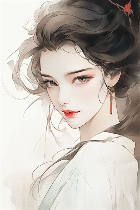 水墨古装少女古风女生插画