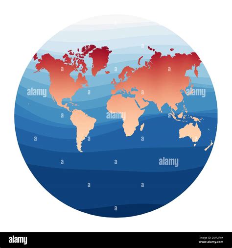 World Map Vector Van Der Grinten Projection World In Red Orange Gradient On Deep Blue Ocean
