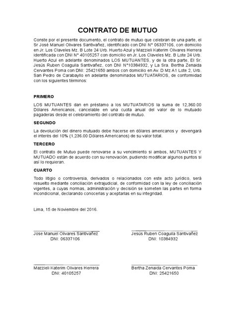 Contrato De Mutuo Pdf