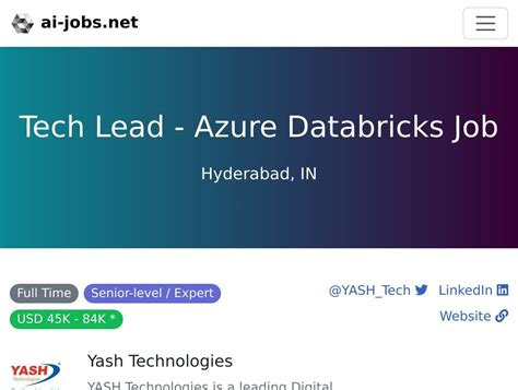 Hiring Tech Lead Azure Databricks Job In Hyderabad In Raimljobs
