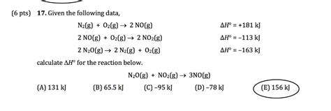 Solved Given The Following Data Calculate DH For The Chegg