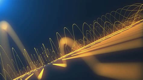 Glowing Gold Neon Oscillating Sine Waveforms Flowing Up And Down At High Frequency Towards The