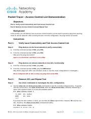 Packet Tracer Acl Demo Verify Connectivity Remove Acl Course Hero
