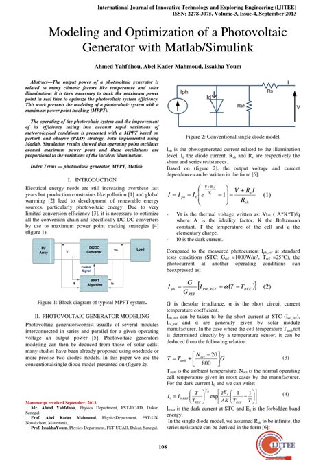Pdf Modeling And Optimization Of A Photovoltaic Generator With Matlabsimulink