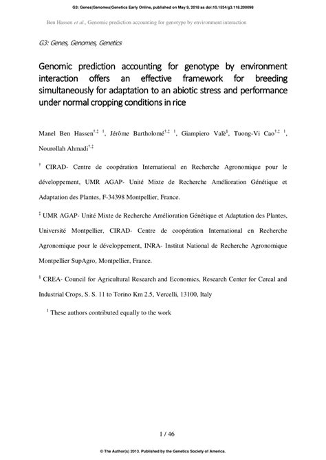 Pdf Genomic Prediction Accounting For Genotype By Environment