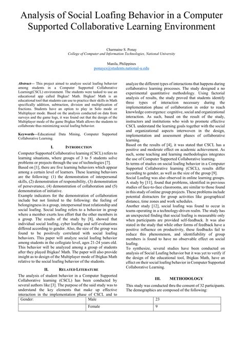 Pdf Analysis Of Social Loafing Behavior In A Computer Supported Collaborative Learning Environment