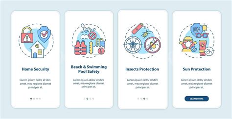 Mobile Application Page Screen For Onboarding Summer Vacation Safety Vector Idea Safety