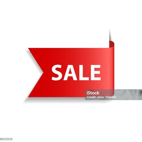 빨간색 가로 3d 리본 웹 태그 흰색 배경에 격리된 텍스트가 있는 책갈피 판매 할인 프로모션을위한 템플릿 3차원 형태에 대한 스톡 벡터 아트 및 기타 이미지 Istock