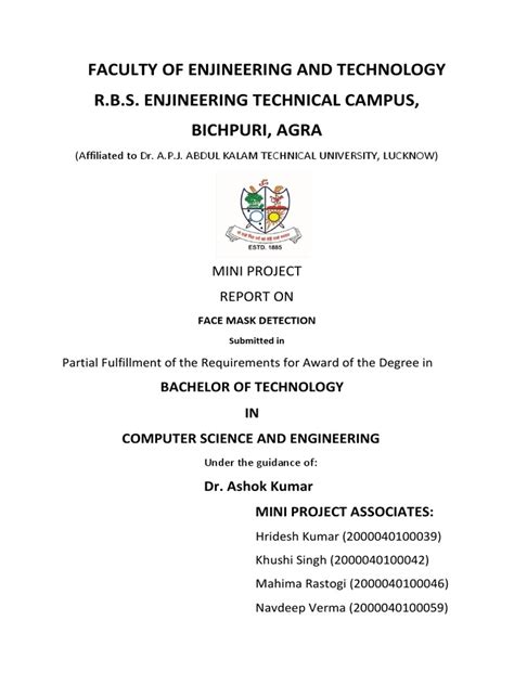 Face Mask Detection A Mini Project Report On Developing A Real Time
