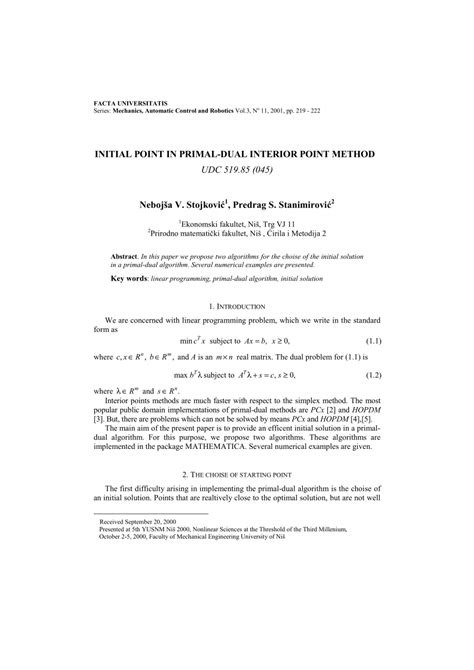 Pdf Initial Point In Primal Dual Interior Point Method