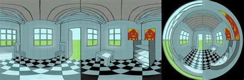 Cubic Room In Equirectangular Left And Azimuthal Equidistant Right