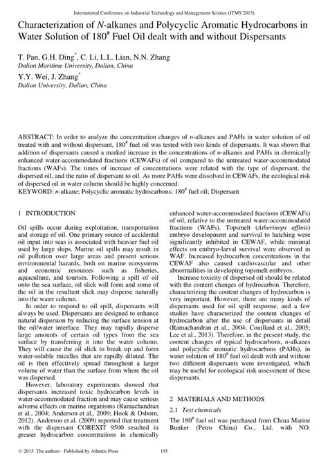 Pdf Characterization Of N Alkanes And Polycyclic Aromatic Hydrocarbons In Water Solution Of