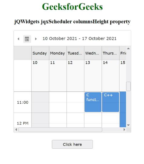 JQWidgets JqxScheduler ColumnsHeight Property GeeksforGeeks