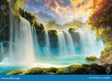 Waterfall Beautiful Landscape D Illustration Generative Ai Stock Illustration Illustration