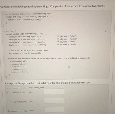 Solved Consider The Following Code Implementing A Comparator