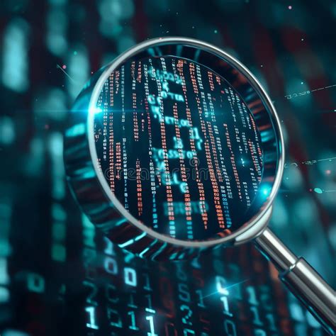 Binary Magnifying Glass Looks At Binary Code On Digital Screen Representing Data Analysis