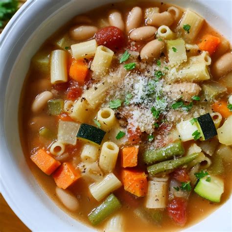 Classic Italian Minestrone With Fresh Vegetables Beans And Pasta