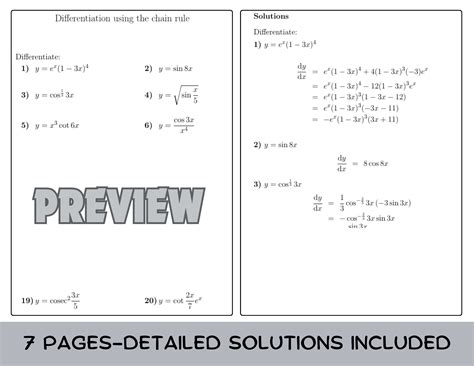 Differentiation Using The Chain Rule Worksheet With Detailed Solutions Teaching Resources